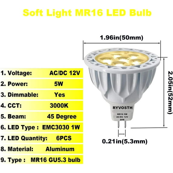 LINYAN-6-Pack MR16 Led Bulbs 5.5W Replace 35W 50W Halogen Equivalent ...