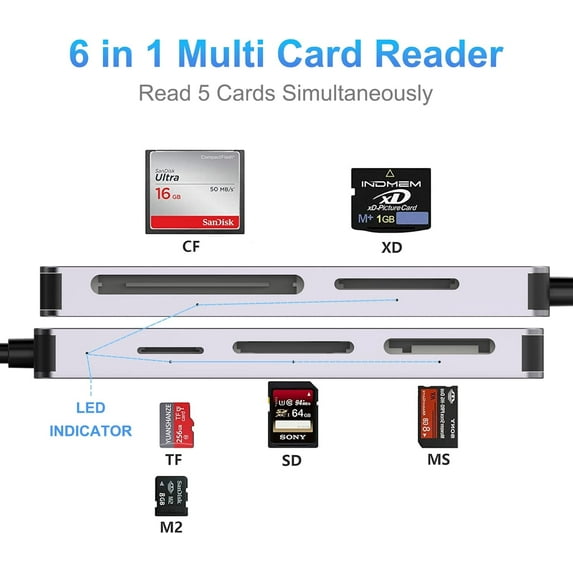 LINYAN-6-in-1 USB3.0 Multi Card Reader, USB 3.0 Memory Card Reader for ...