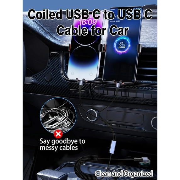 LINYAN-66W Right Angle USB C to USB C 3 in 1 Coiled Charging Cable for ...