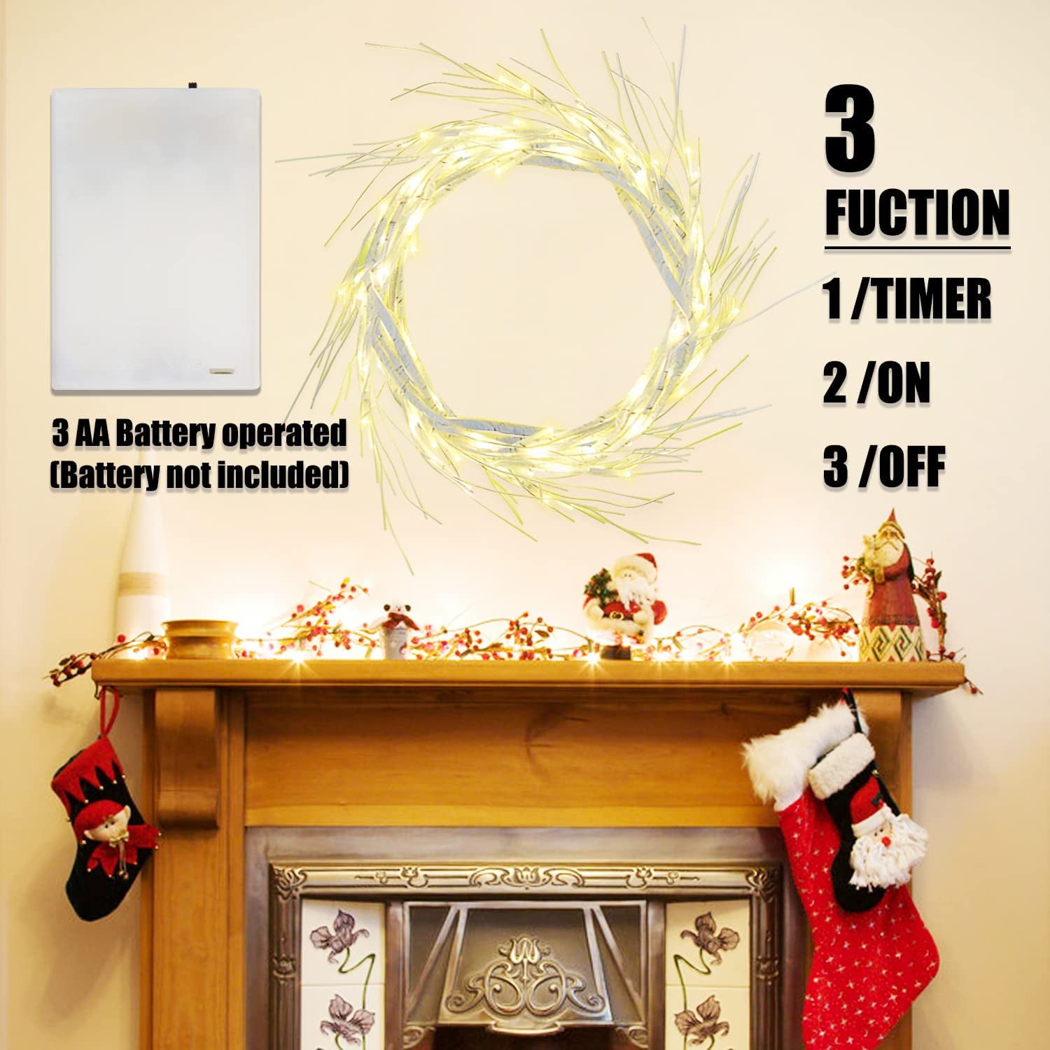 LINYAN-6FT Spring Lighted Birch Garland,Battery Operated Twig Vine with ...