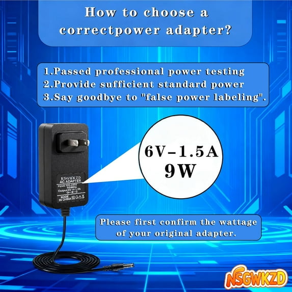 LINYAN-6V 1.5A Power Supply, 5.5 X 2.5MM/2.1MM Connctor Plug for ...