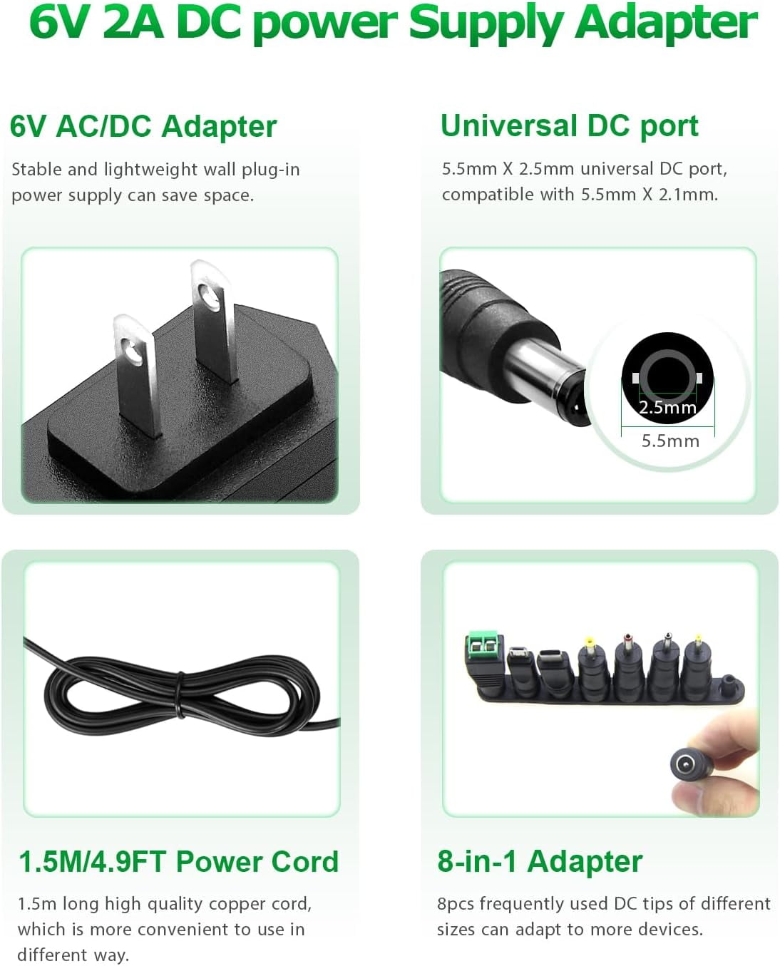 LINYAN-6V 2A DC Power Supply Adapter for Monitor AC 100V-240V to DC 6 ...