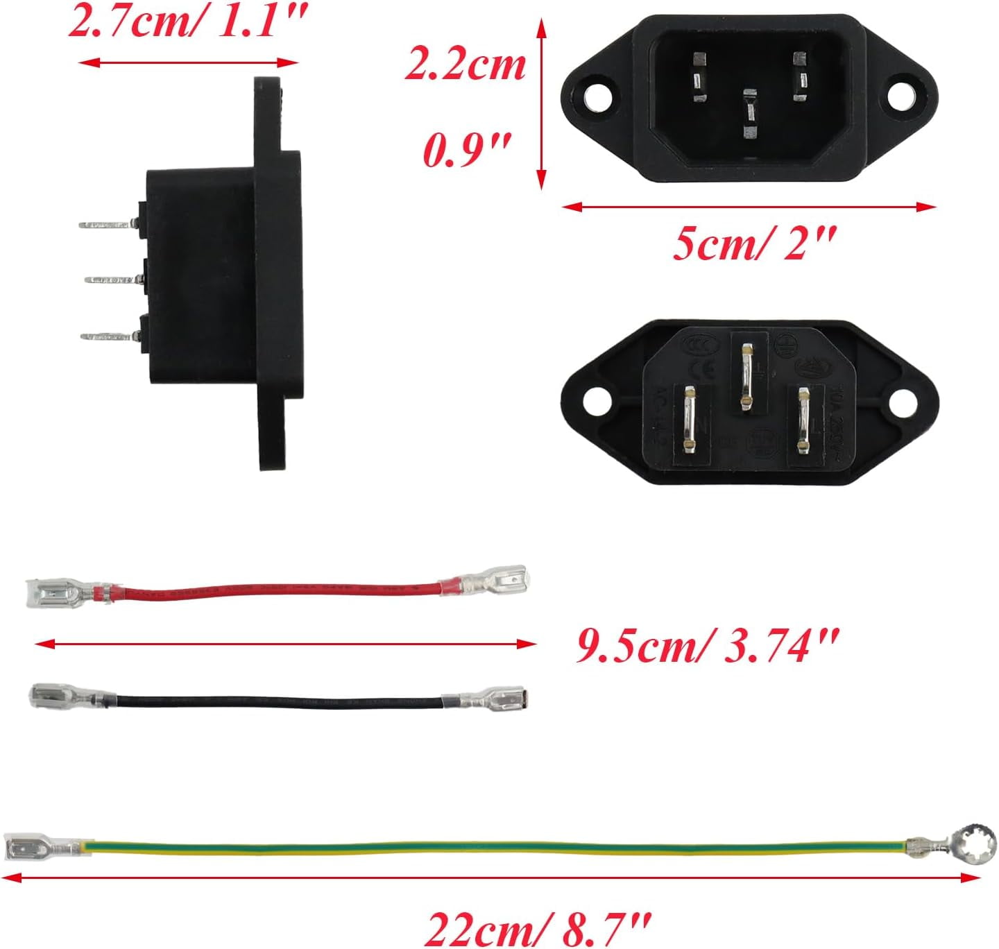 LINYAN-6pcs IEC 320 C14 Male 3 Pins Screw Mount Inlet AC Power Plug ...