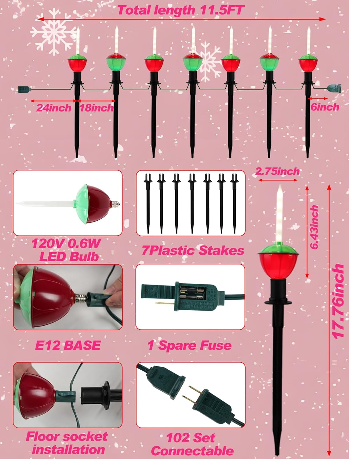 LINYAN-7 Pack Enchanting Christmas Pathway Lights, Whimsical Peppermint ...
