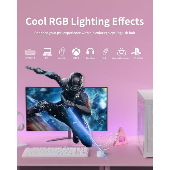 LINYAN-7-Port USB 3.0 Hub, RGB USB Hub with RGB Tree Light and 2ft ...