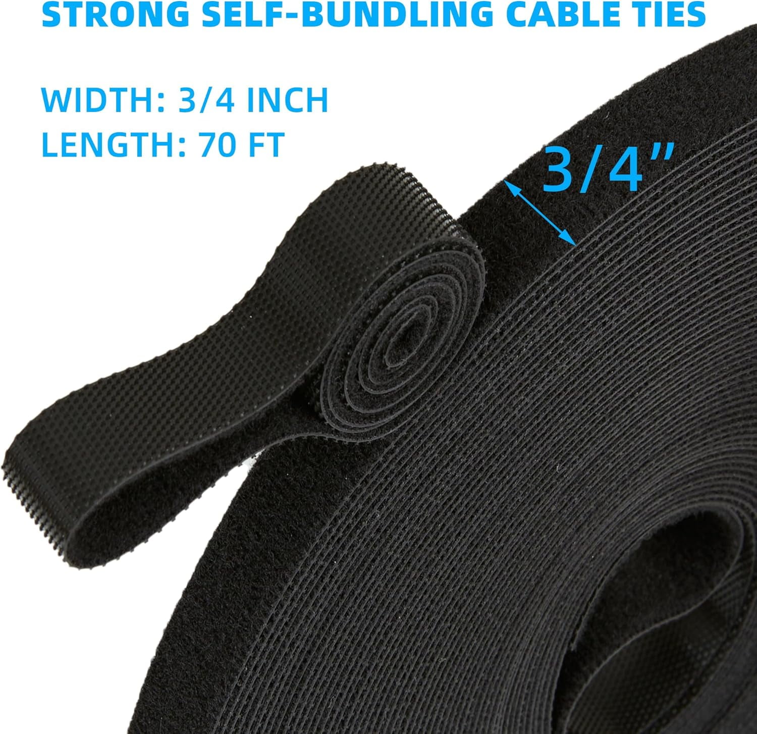 LINYAN-70FT x 3/4 inch Hook and Loop Roll, Reusable Fastening Cable ...