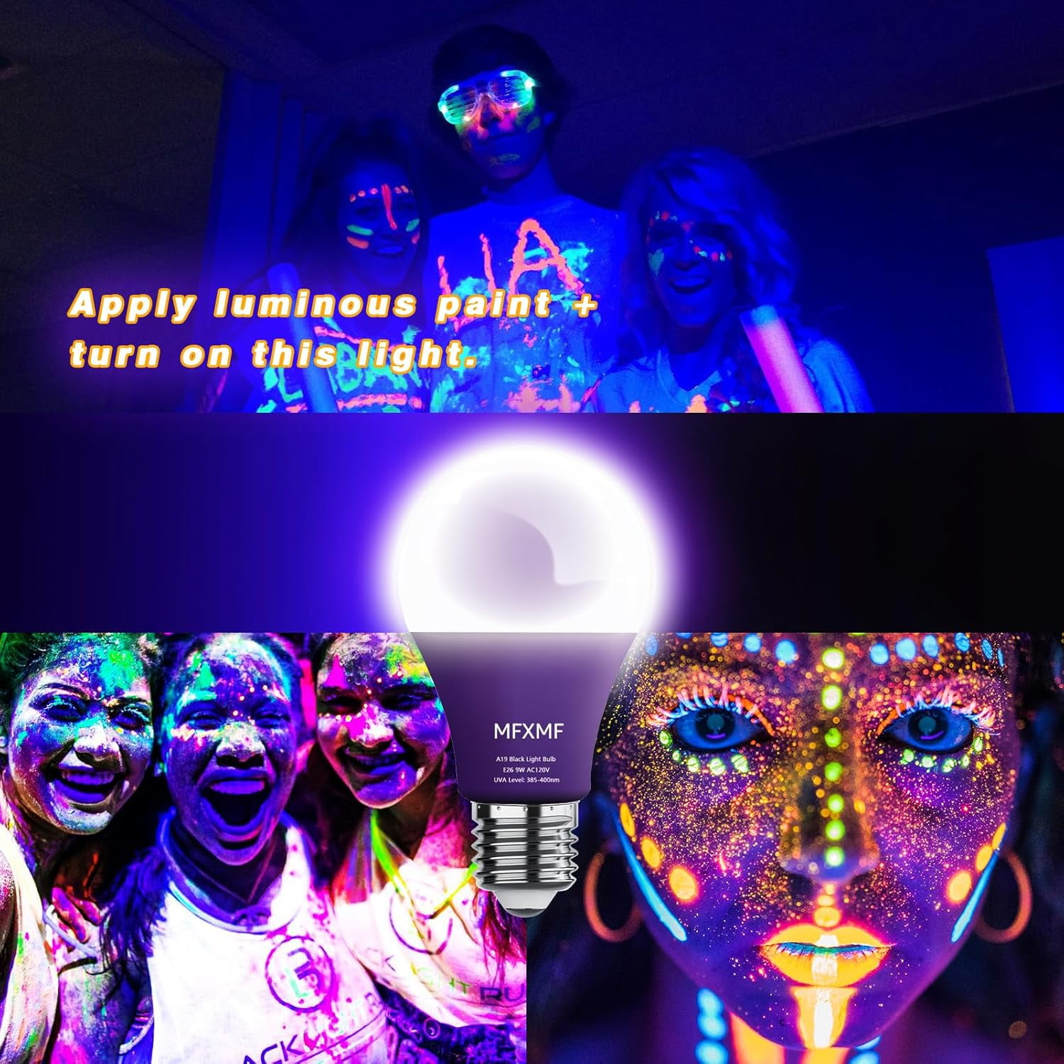 LINYAN-8 Pack A19 LED Black Light Bulbs,9W (100W Equivalent) E26 Base ...