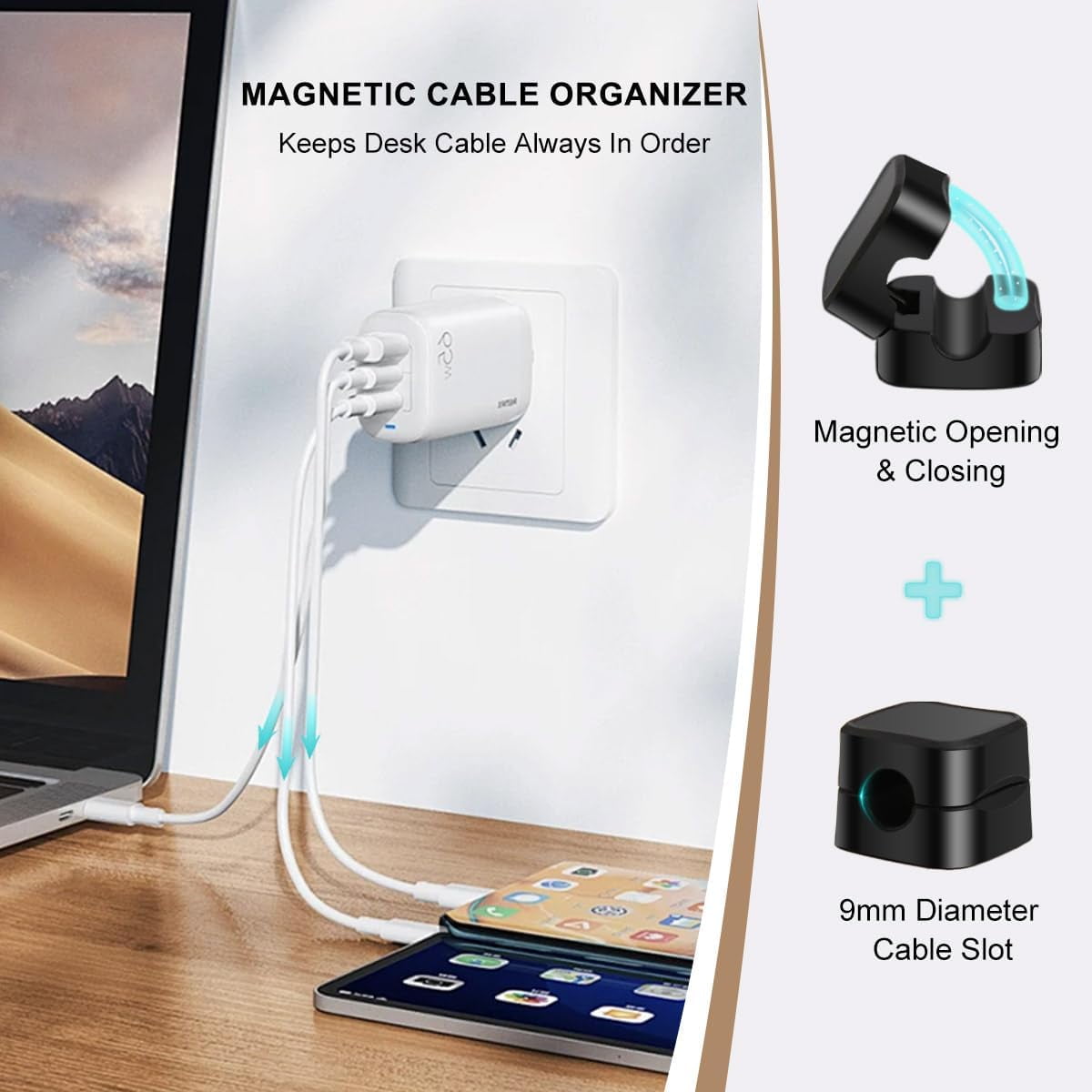LINYAN-8 Pack Magnetic Cable Clips Cord Holder With Free 0.39*196 Inch ...