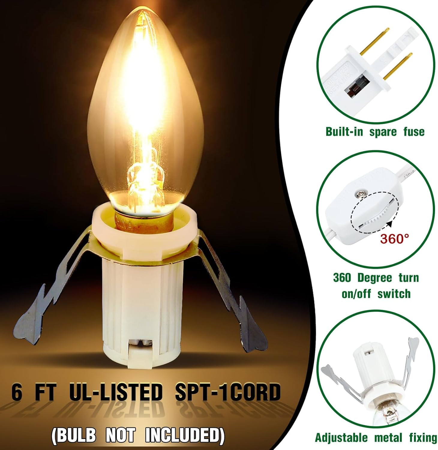 LINYAN-8 Pieces Christmas Village Light Cords Fit C7 LED Bulb E12 Light ...