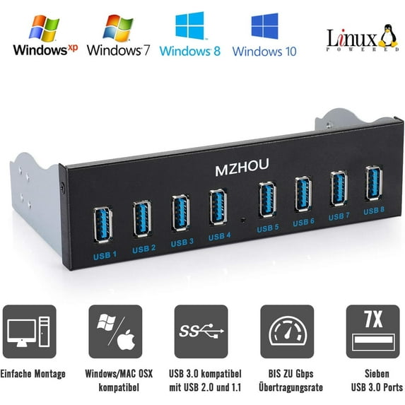 LINYAN-8-Port USB 3.0 Front Panel Hub Expansion Card - with 19-Pin ...