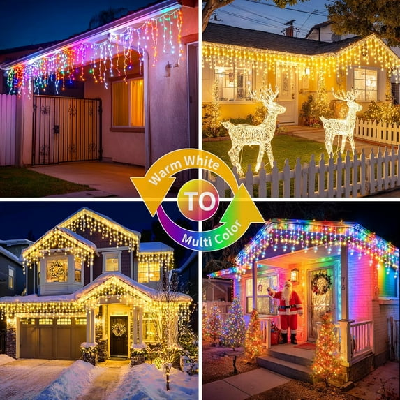 LINYAN-800LED 50FT, Icicle String Lights, Plug-in, Multi-Color & Warm ...