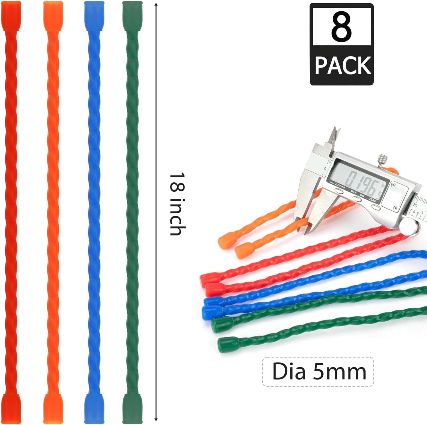 LINYAN-8PCS Silicone Cable Ties 18-Inch Reusable Twist Ties Steel-Core ...