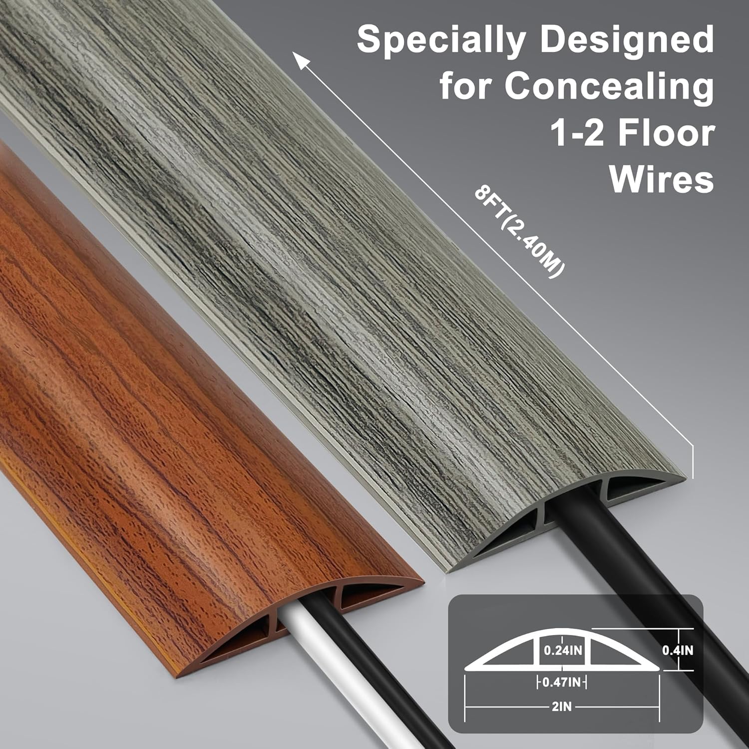 LINYAN-8ft Wood Grey Cable Cover Floor, Extension Cord Cover, Wire ...