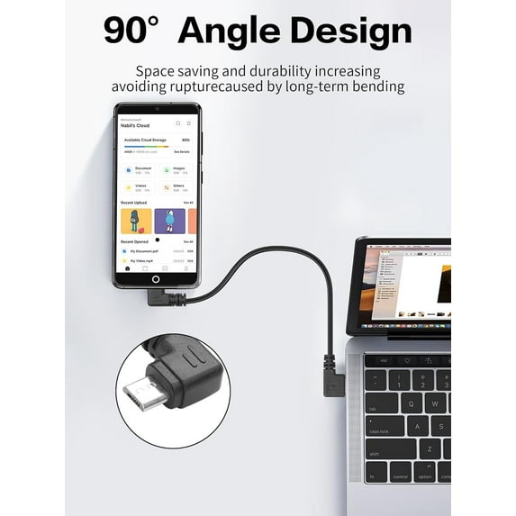 LINYAN-9 Inch Micro USB Cable Short USB A to Left & Right Angle Micro ...