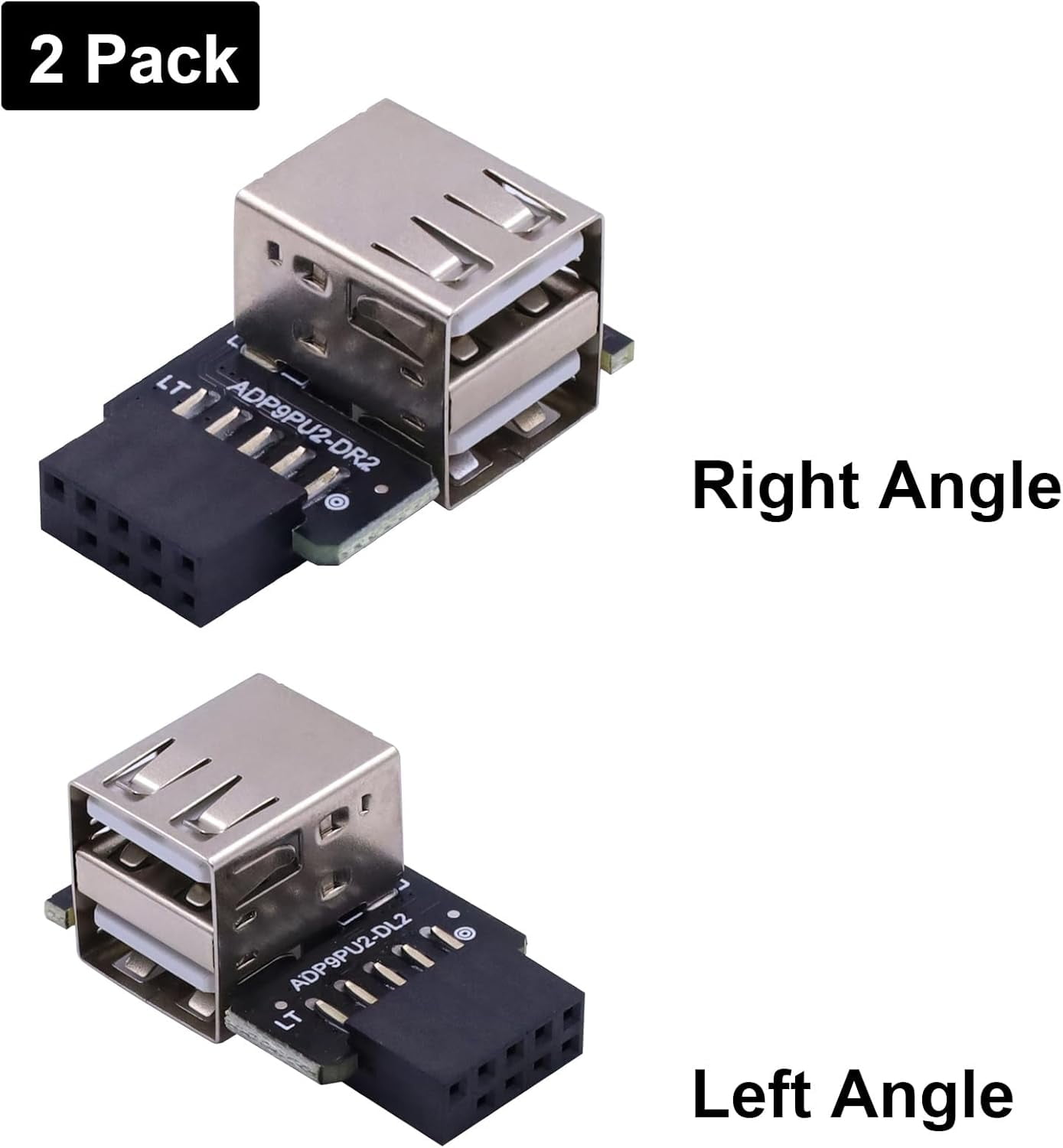 LINYAN-9 pin USB 2.0 Female to Dual USB Type A Female Port, 90 Degree ...