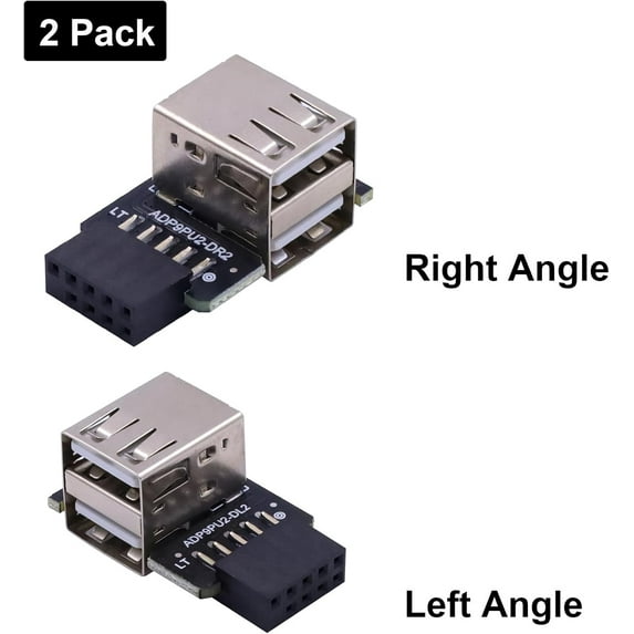 LINYAN-9 pin USB 2.0 Female to Dual USB Type A Female Port, 90 Degree ...