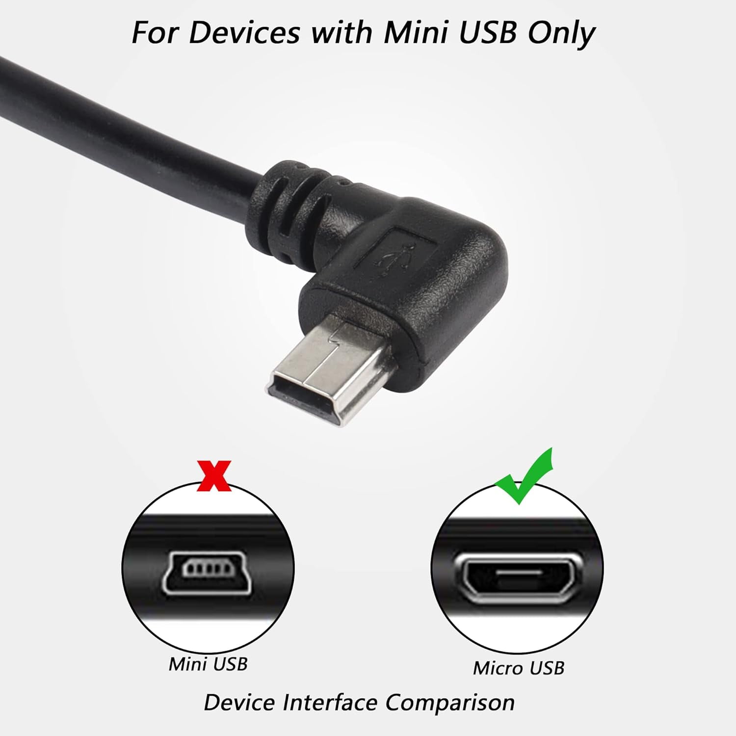 LINYAN-90 Degree Mini USB Short Cable, 1ft Up Angle USB 2.0 Type A to ...