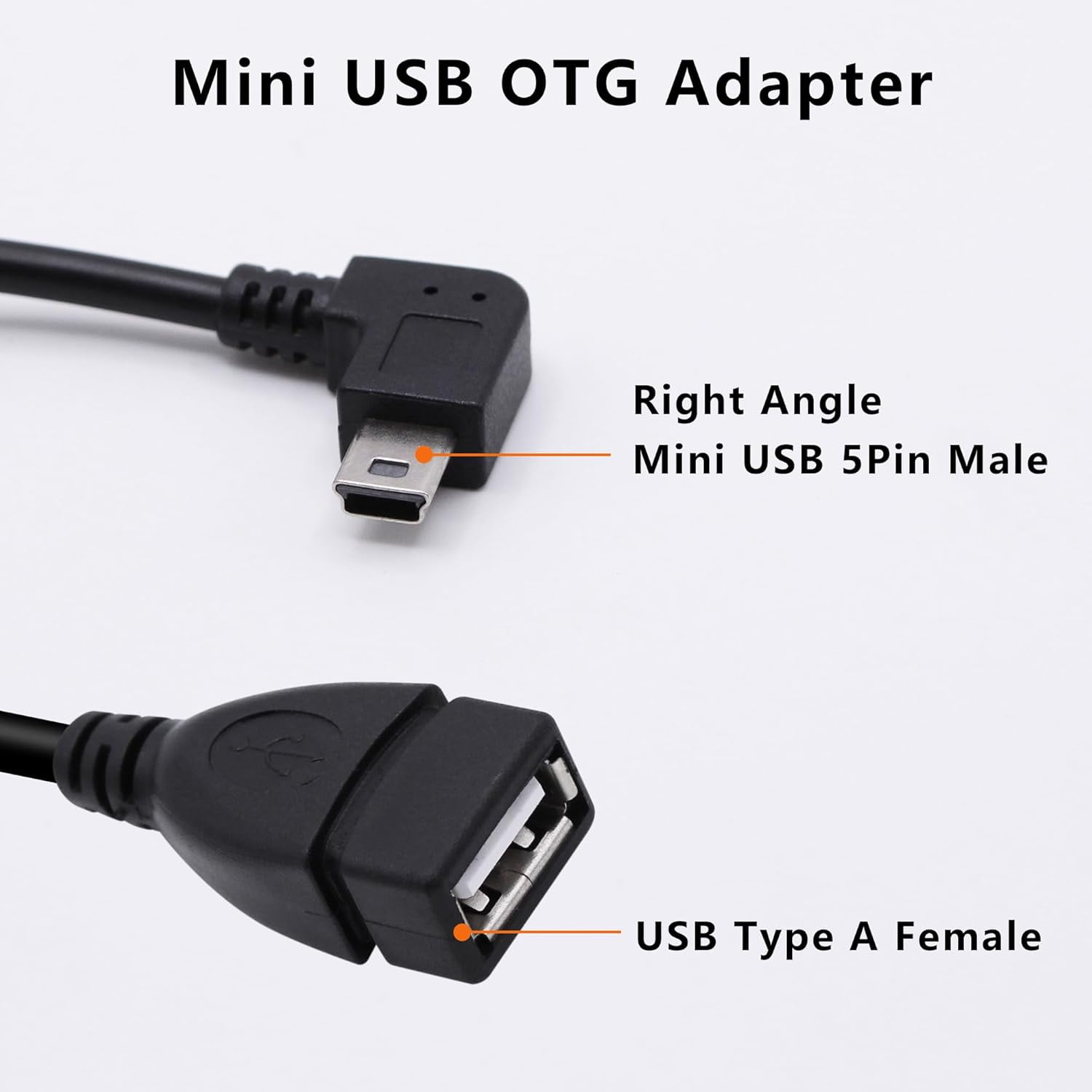 LINYAN-90 Degree Mini USB to USB A OTG Adapter Cable 5.5in Right Angle ...