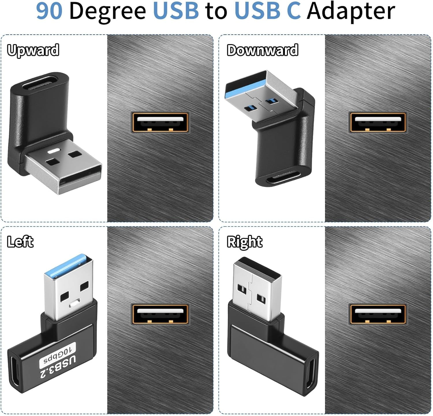 LINYAN-90 Degree USB to USB C Adapter (4 Pack), Up and Down Angle, Left ...
