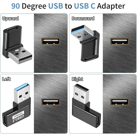 LINYAN-90 Degree USB to USB C Adapter (4 Pack), Up and Down Angle, Left ...