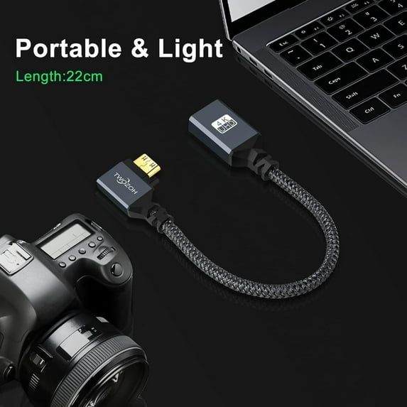 LINYAN-90 Left Angle Mini HDMI to HDMI Adapter Cable - 0.6FT, Supports ...