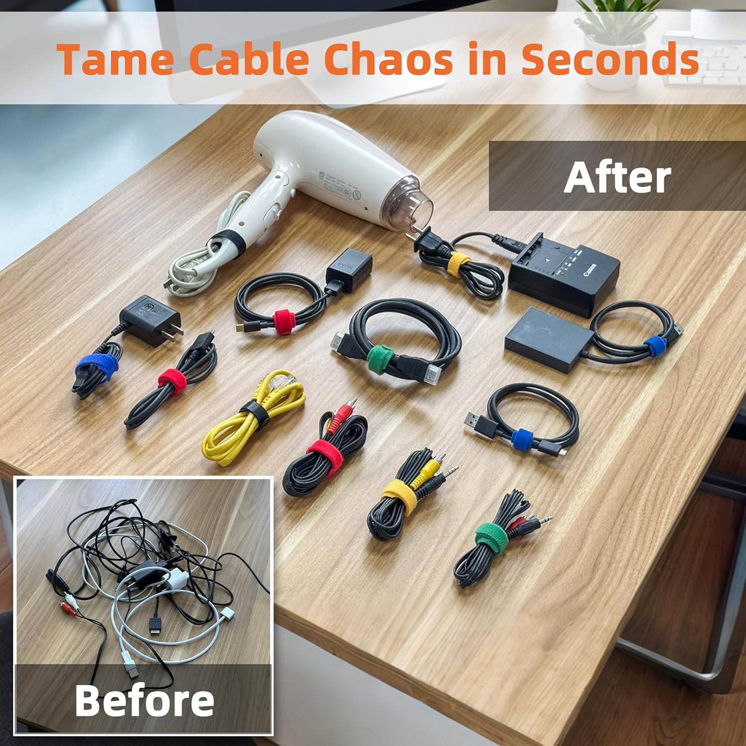 LINYAN-90PCS Reusable Cable Ties with Hook and Loop, Multi-purpose ...