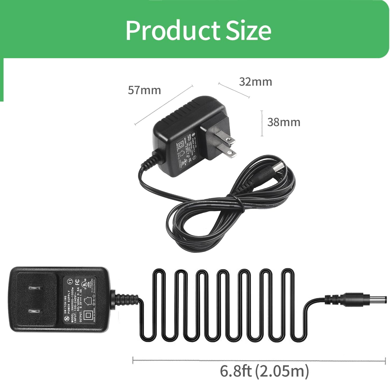 LINYAN-9V 1A Power Supply Adapter, DC Jack Center Negative, Plug 5.5mm ...