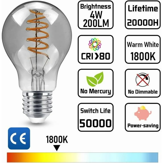 LINYAN-A19 Decorative Light Bulb 4W E26 LED Edison Bulb Vintage Smoky ...