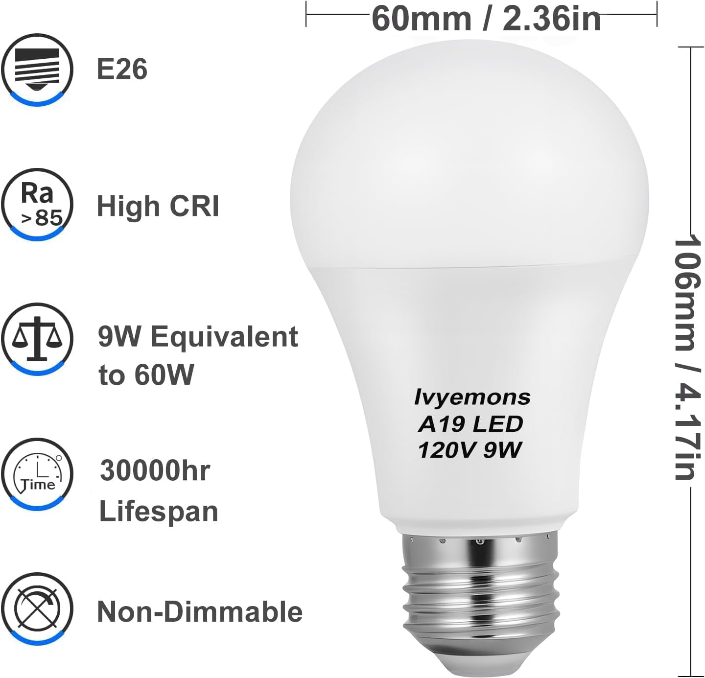 LINYAN-A19 LED Light Bulb 3000K Warm White, 12 Pack high Output A19 LED ...