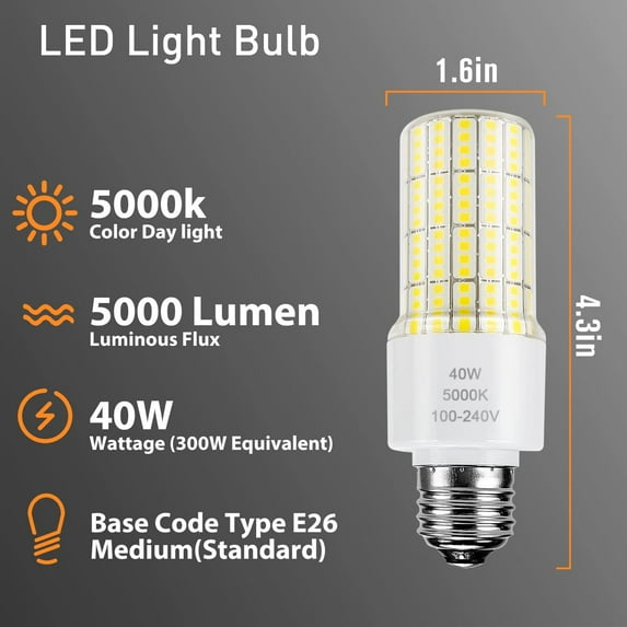 LINYAN-A19 Led Light Bulb 300W Equivalent 40W Bulbs 5000 Lumen 5000K ...