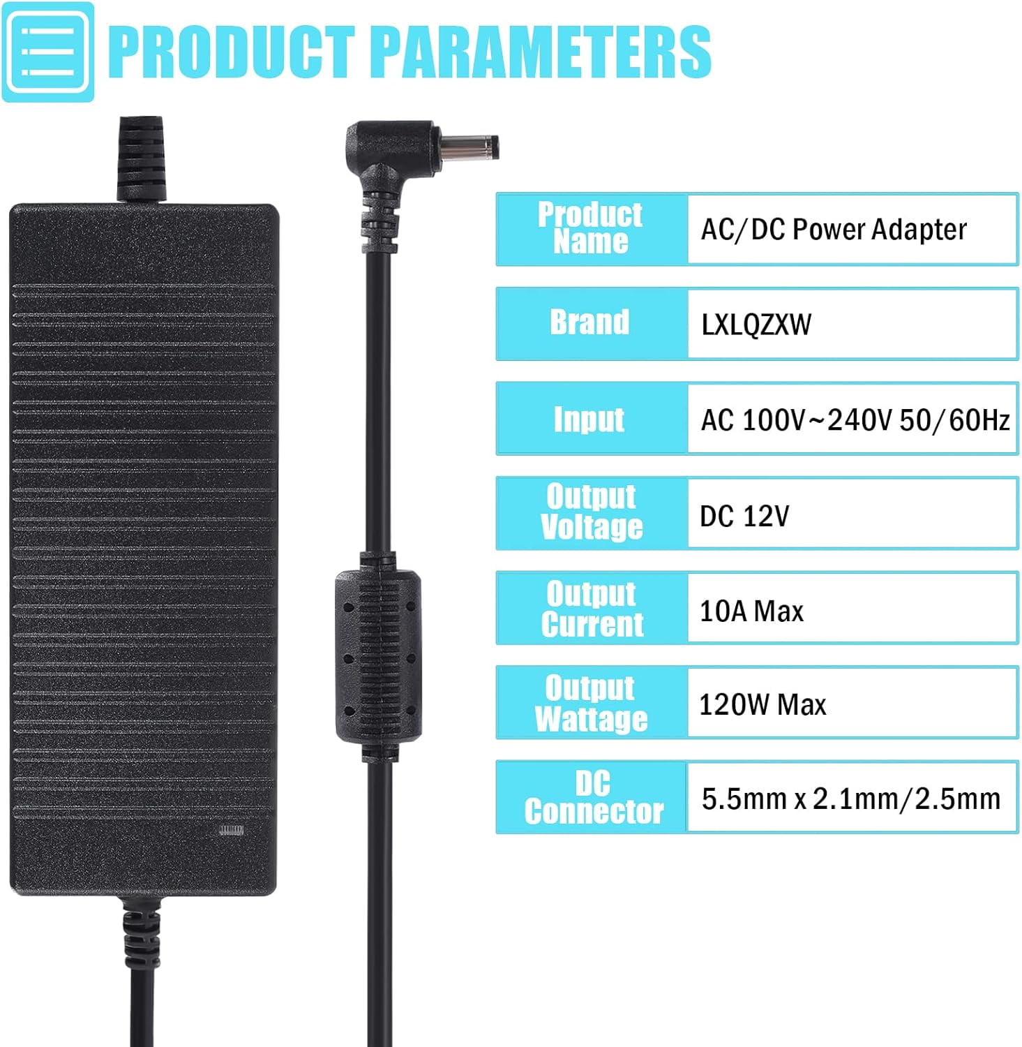 LINYAN-AC 100-240V to DC 12V 10A Power Supply Adapter Converter ...