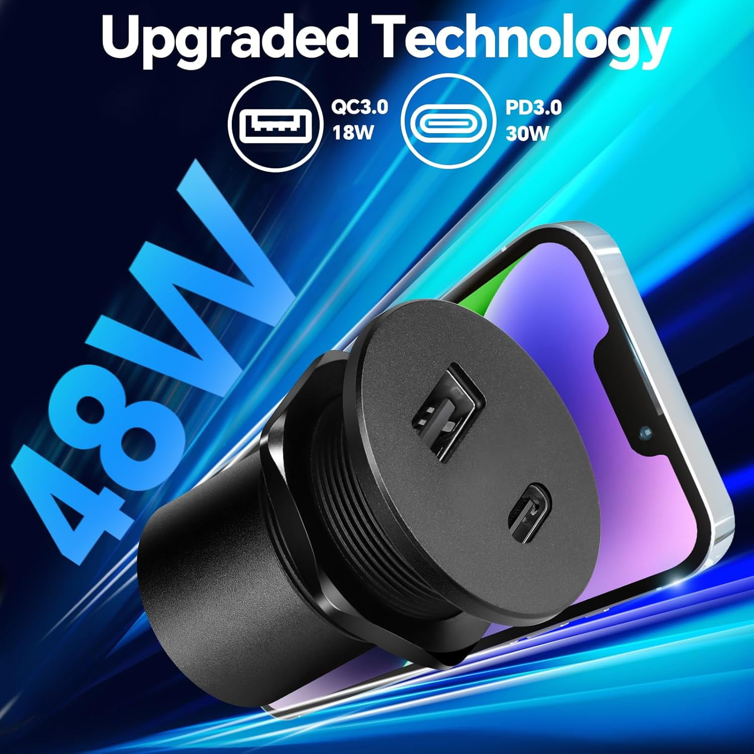 LINYAN-Acegoo 12V USB Outlet 30W PD Type-C & 18W QC3.0 Aluminum USB ...
