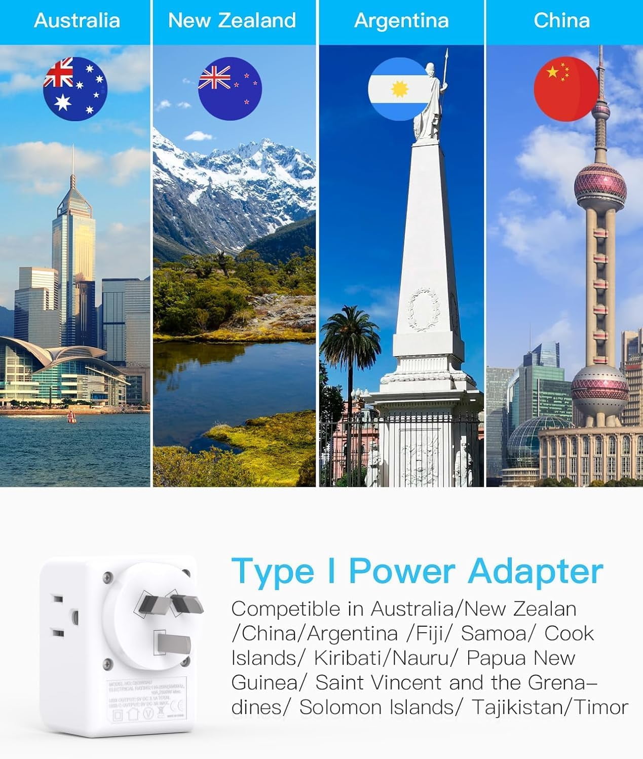 LINYAN-Australia New Zealand Power Plug Adapter, US to Australia Travel ...
