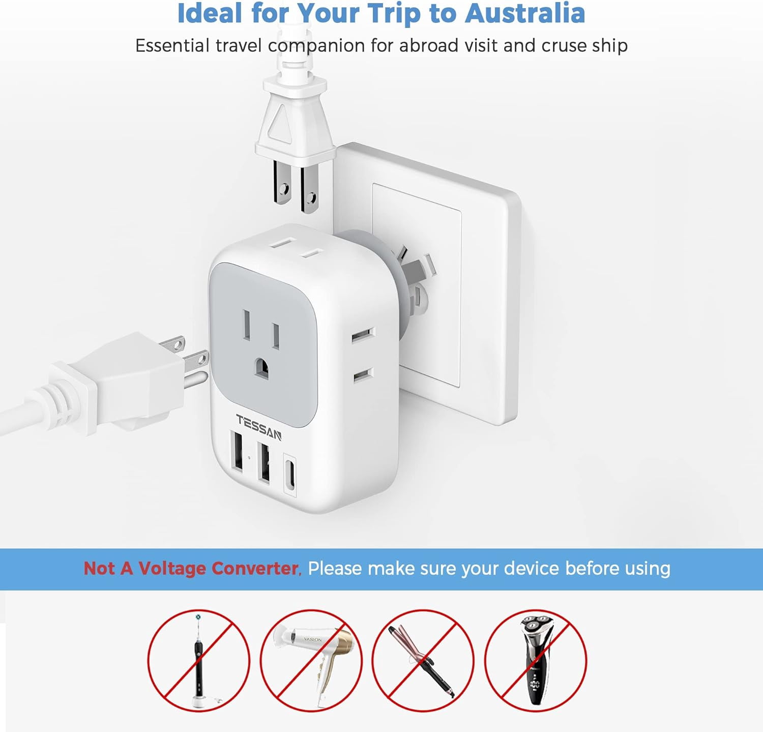 LINYAN-Australia Plug Adapter, Australian Power Adaptor with 4 Outlets ...