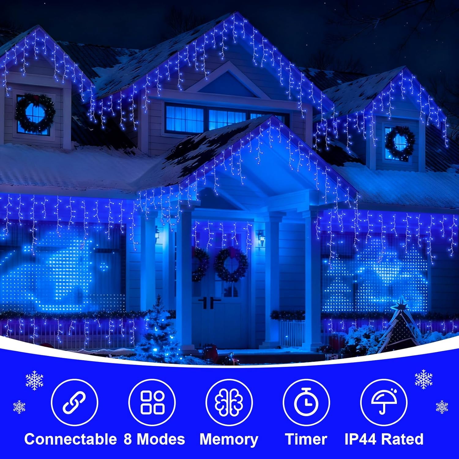 LINYAN-Blue Icicle Christmas Lights, 33ft 400 LED Icicle Light for ...