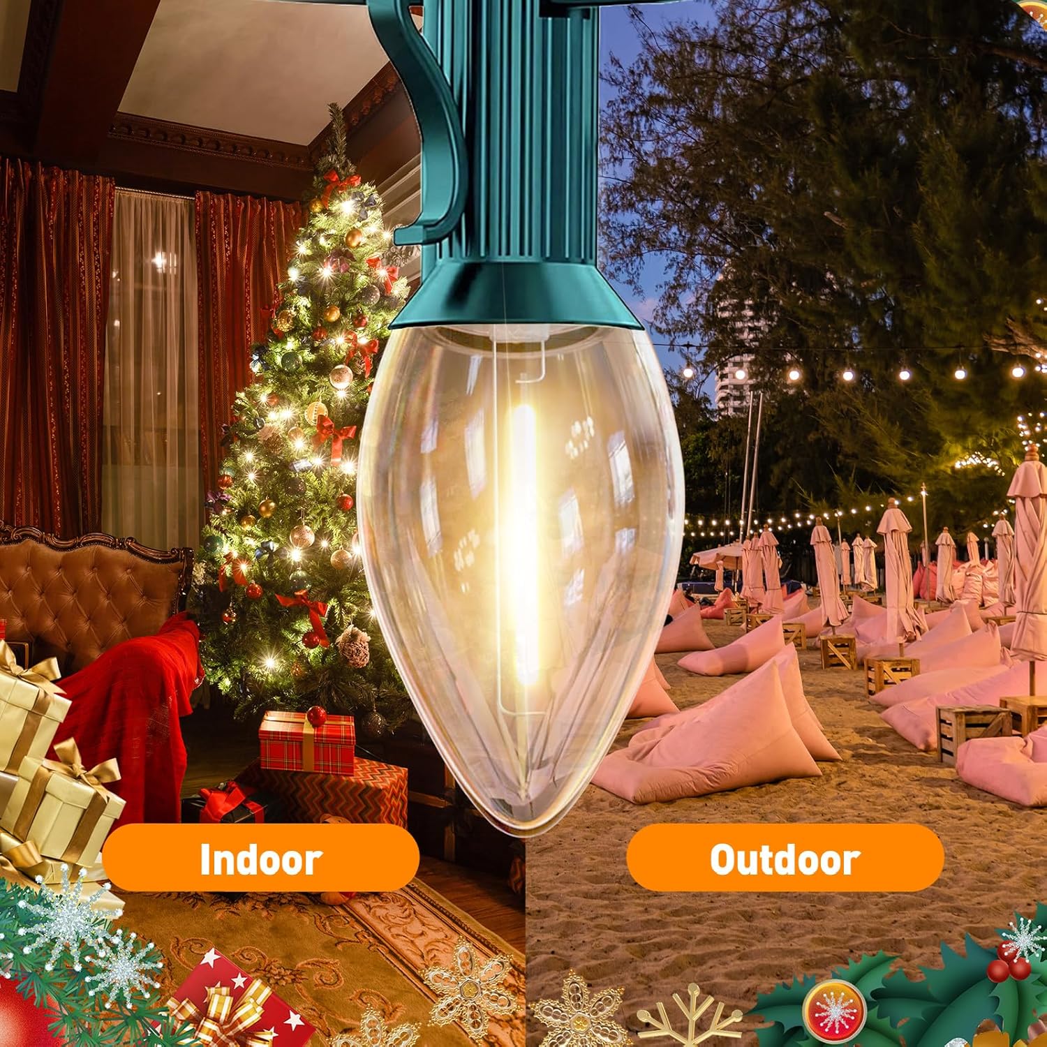 LINYAN-C7 Christmas Lights Outdoor 10ft - Warm White & Clear LED String ...