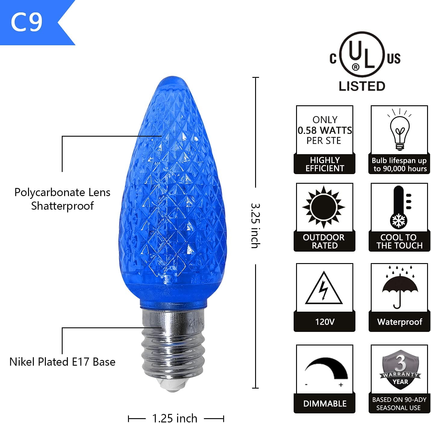 LINYAN-C9 Christmas Lights Bulbs, 25 Pack, 120V UL Commercial Grade ...