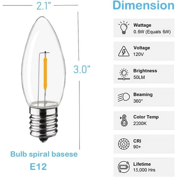 LINYAN-C9 Christmas Replacement LED Light Bulbs, E17 Chandelier Base ...