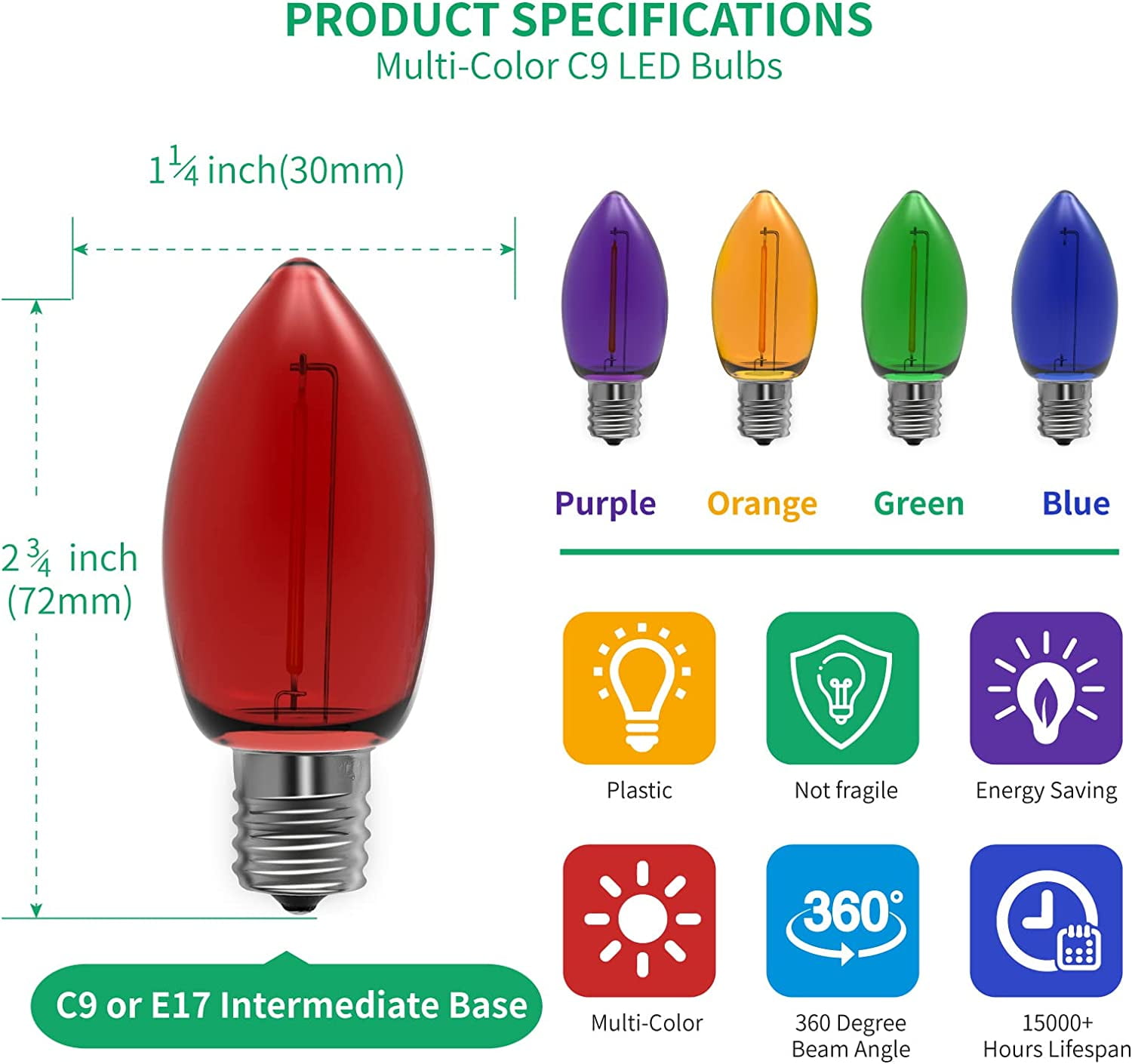 LINYAN-C9 Led Replacement Christmas Light Bulb, C9 Shatterproof Led ...