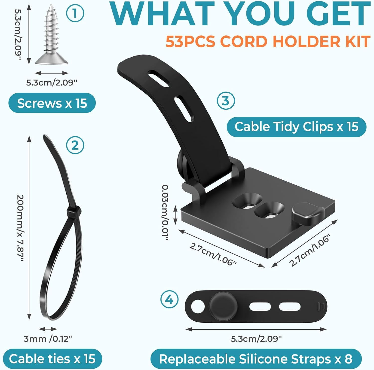LINYAN-Cable Clips Management Kit, 15 Cable Holder With Silicone Cord ...