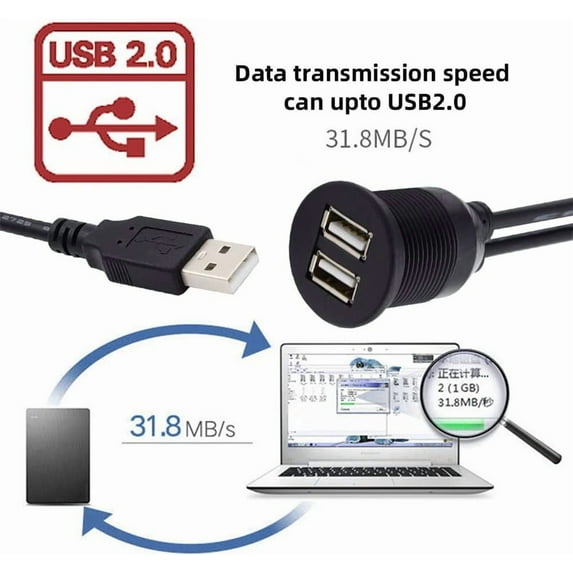 LINYAN-Cablecc Waterproof Dustproof 480Mbps USB2.0 Type-A Male to Dual ...