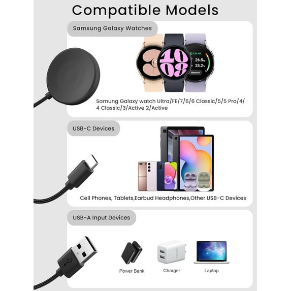 LINYAN-Charger Fit for Samsung Galaxy Watch 7/Ultra/FE/6/6 Classic/5 ...
