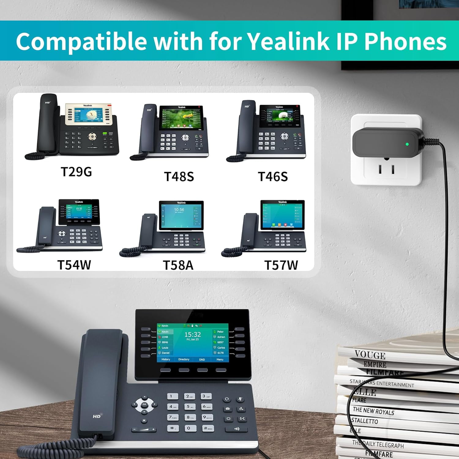 LINYAN-Charger for Yealink Phone AC DC Power Supply Adapter Compatible ...