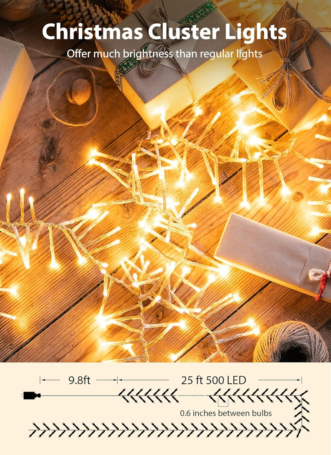 LINYAN-Christmas Lights Outdoor Cluster Lights - 500 LED 25 Ft ...