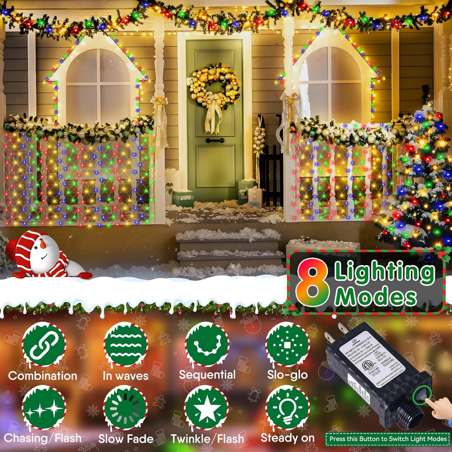 LINYAN-Christmas Net Lights Outdoor 200 LED 6.9FT x 5.4FT Clear Wire ...
