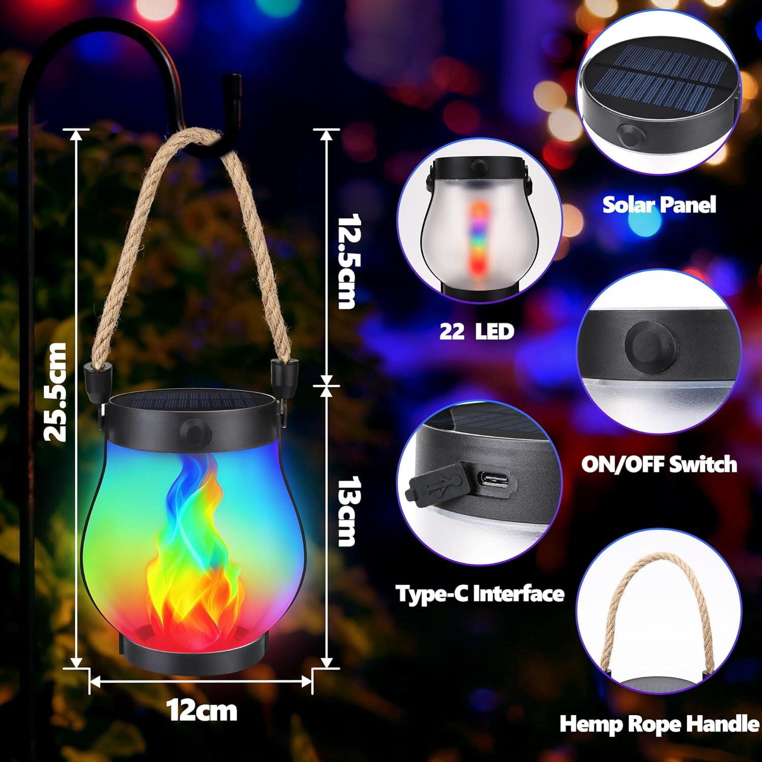 LINYAN-Christmas Solar Flame Lanterns Hanging Outdoor Waterproof - 2 ...