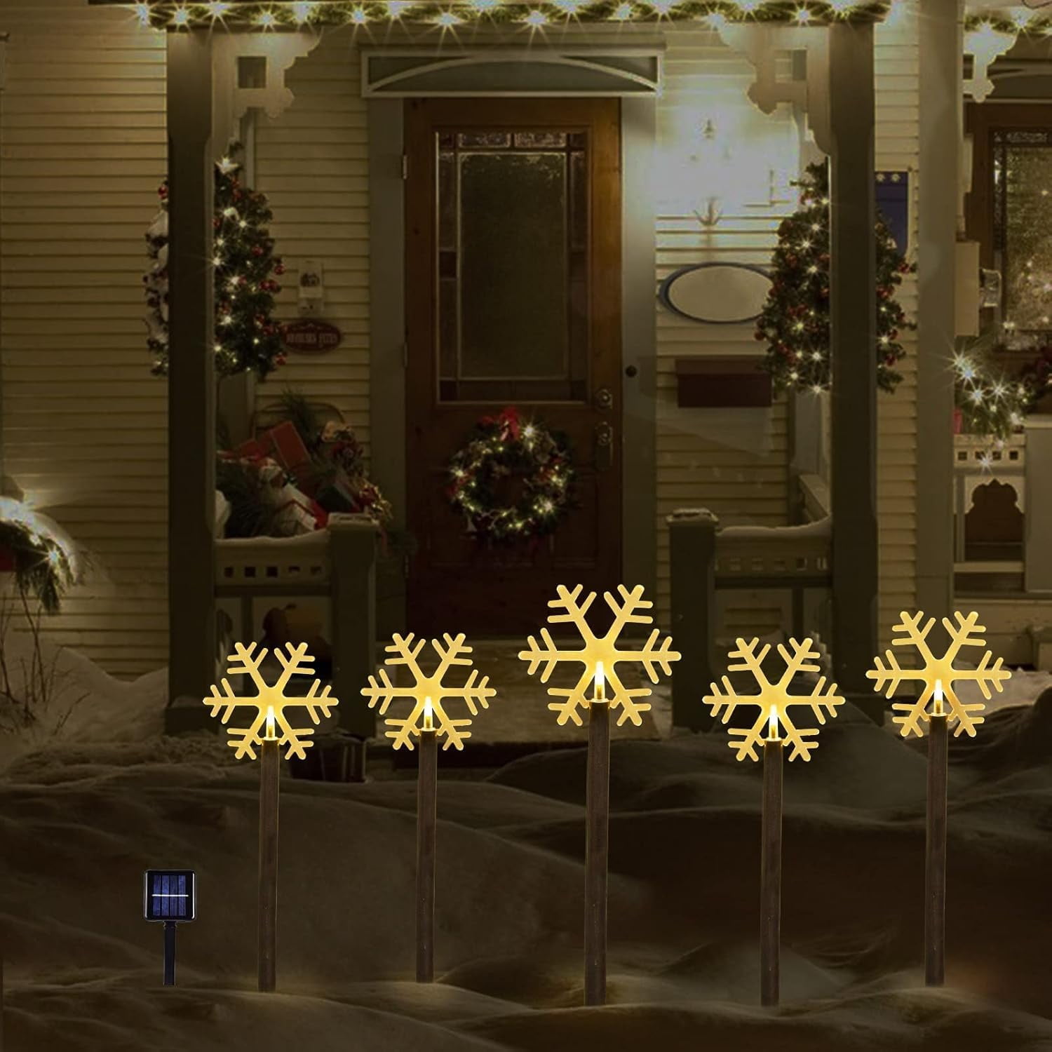 LINYAN-Christmas Solar Pathway Lights, Solar Snowflake Lights with ...