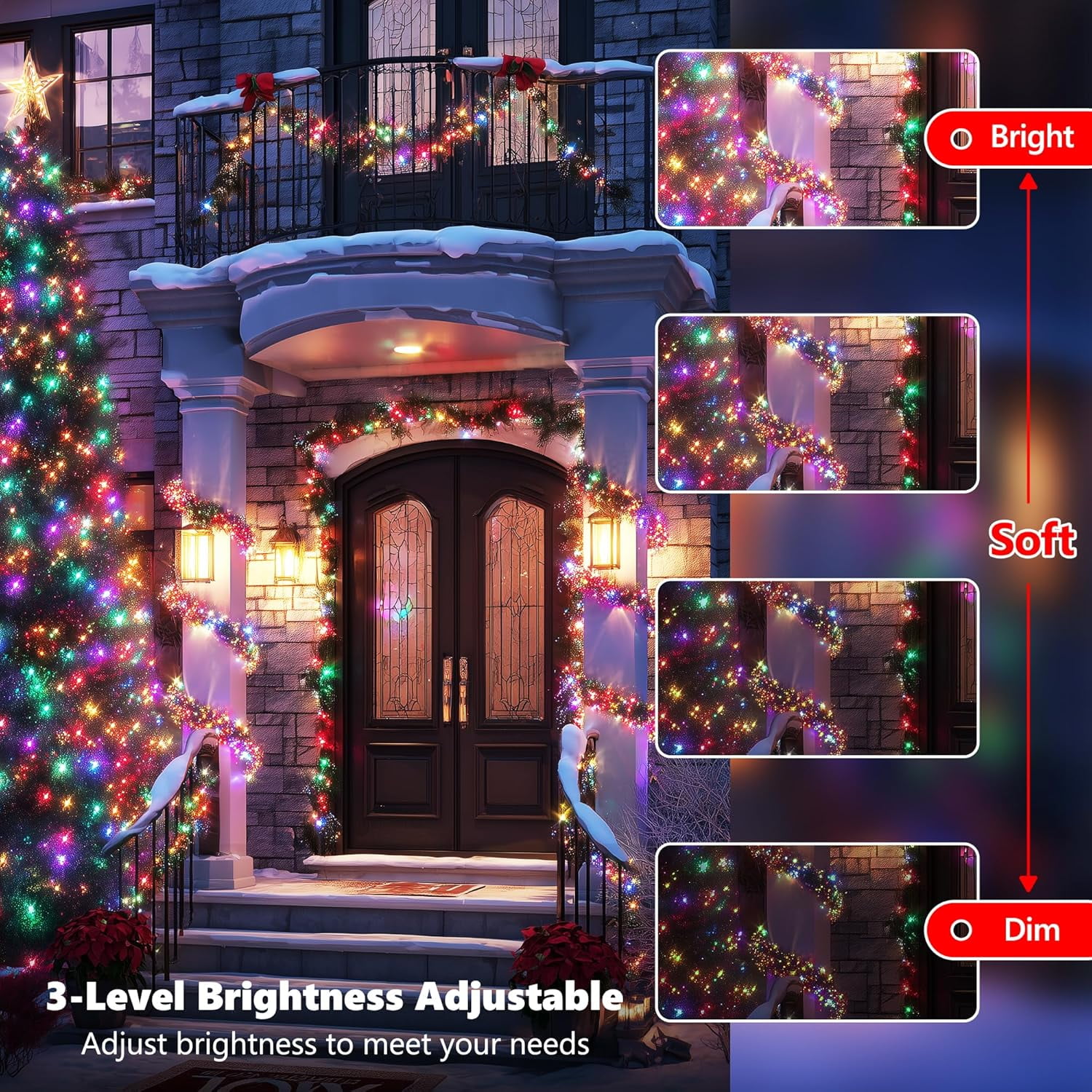 LINYAN-Color Changing Christmas Lights, 66FT 200 LED RGB Christmas ...