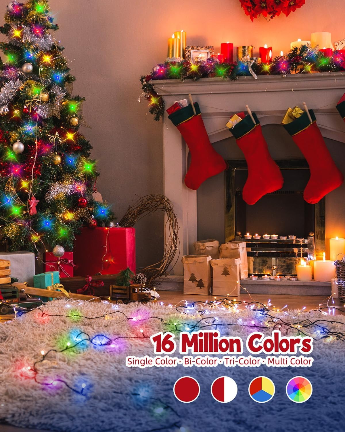 LINYAN--Color-Changing-Christmas-Lights-Outdoor, 66Ft 200 LED Smart RGB ...