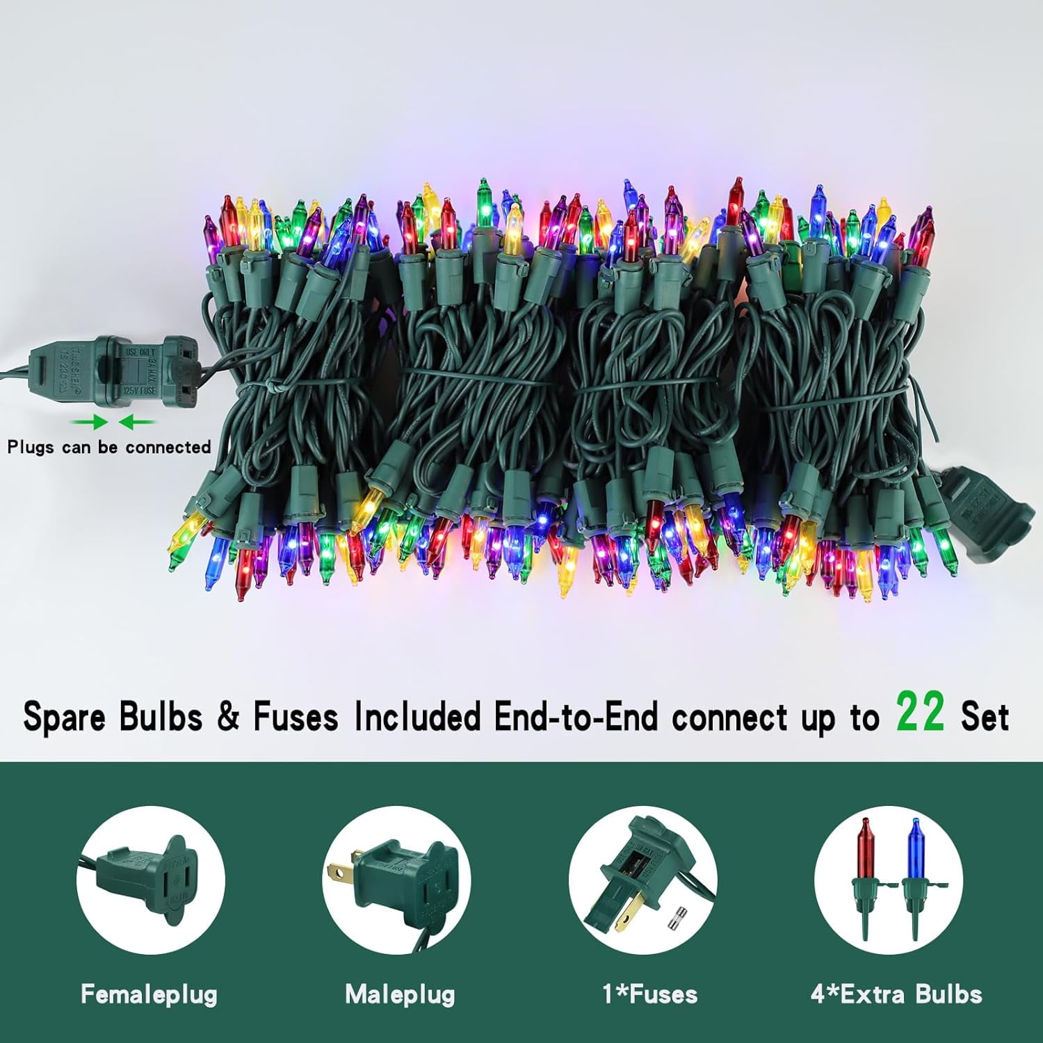 LINYAN-Colored Mini Christmas String Lights Plug in, 200 Count 40 Feet ...